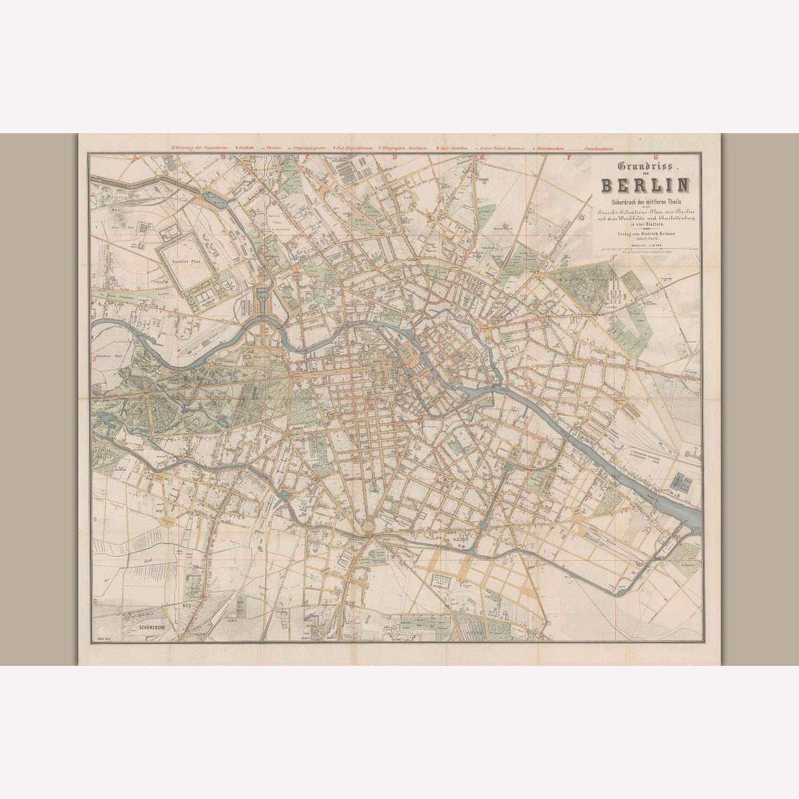 Berlin; Antique Map Bu Sineck Grundriss Von Berlin, 1871 - Teak Wood ...
