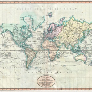 World Map, Mercator Projection; Historic Map by Cary 1801 - Teak Wood ...