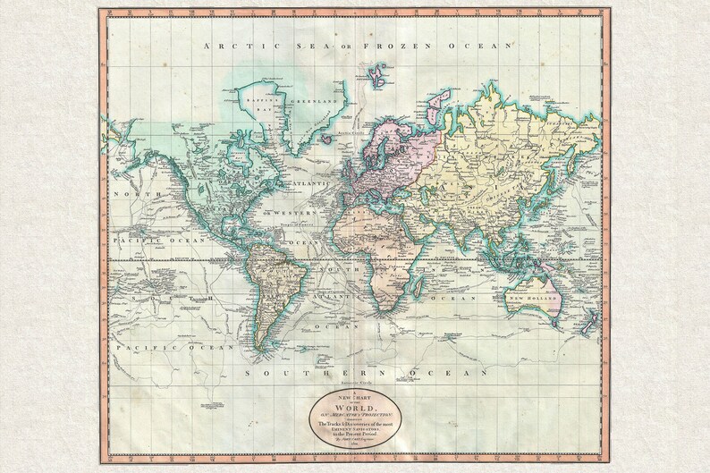 World Map, Mercator Projection; Historic Map by Cary 1801 - Teak Wood ...