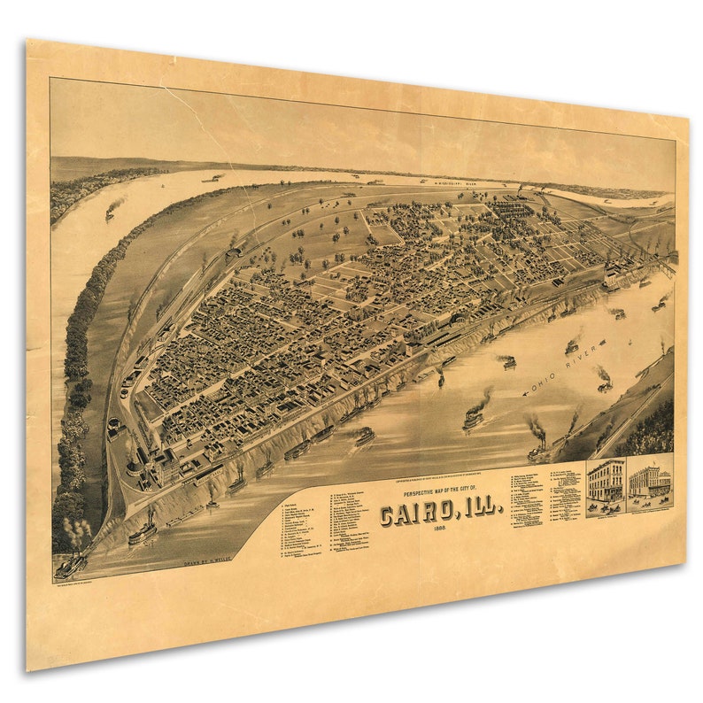Map of Cairo Illinois Antique Pictorial Map 1888 Teak - Etsy