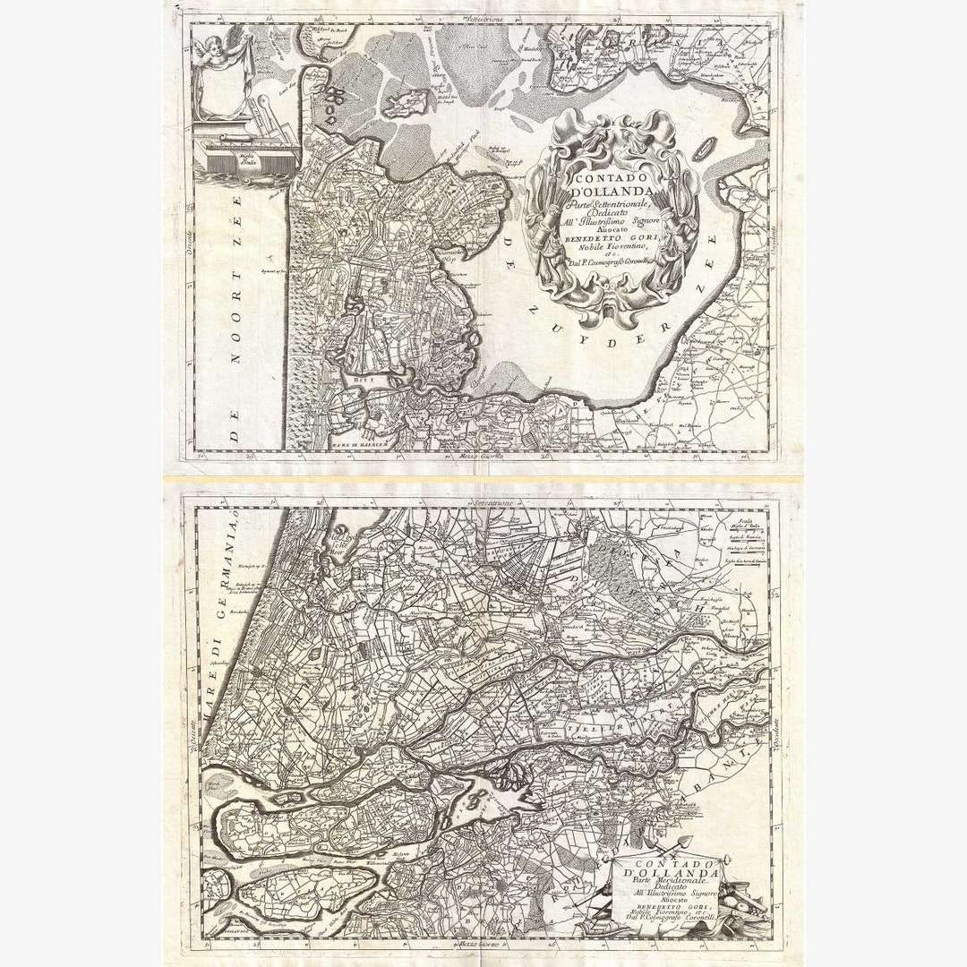 Map of Holland; the Netherlands; Antique Map by Coronelli, 1692 - Teak ...
