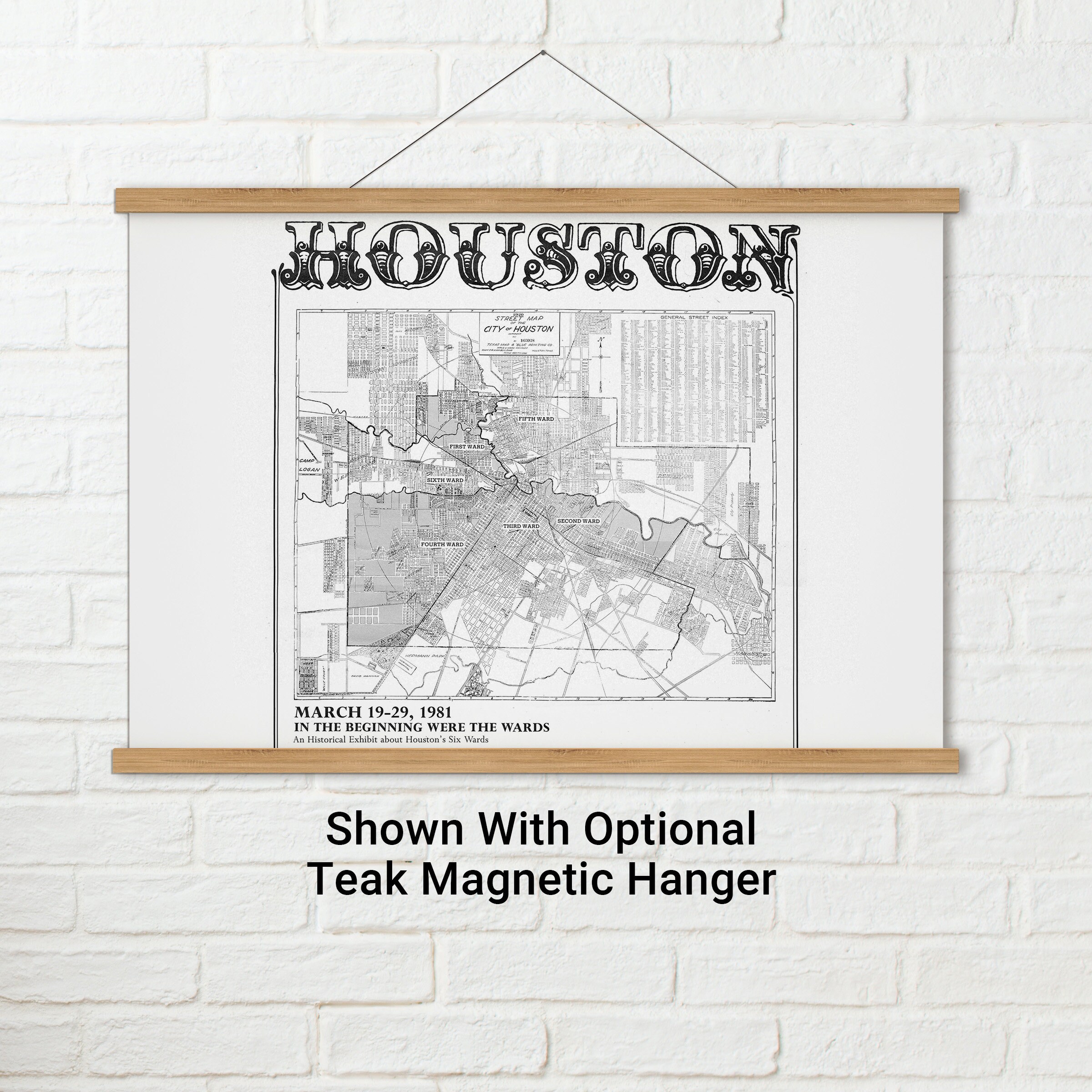 Houston Texas Wards Map Antique Map Published 1920 Teak | Etsy
