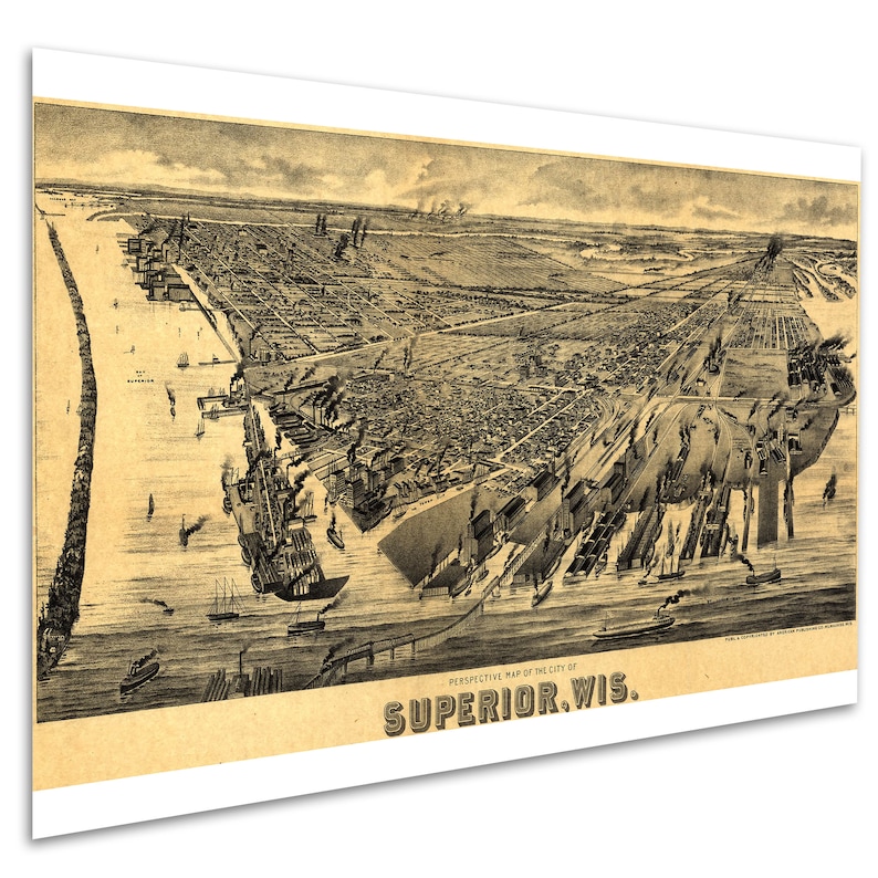 Map of Superior Wisconsin Antique Map Pictorial or Birdseye - Etsy
