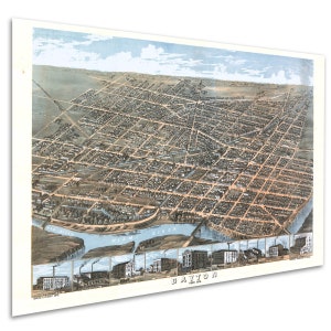 Dayton, Ohio; Antique Map; Pictorial, Perspective or Birdseye Map, 1870 ...