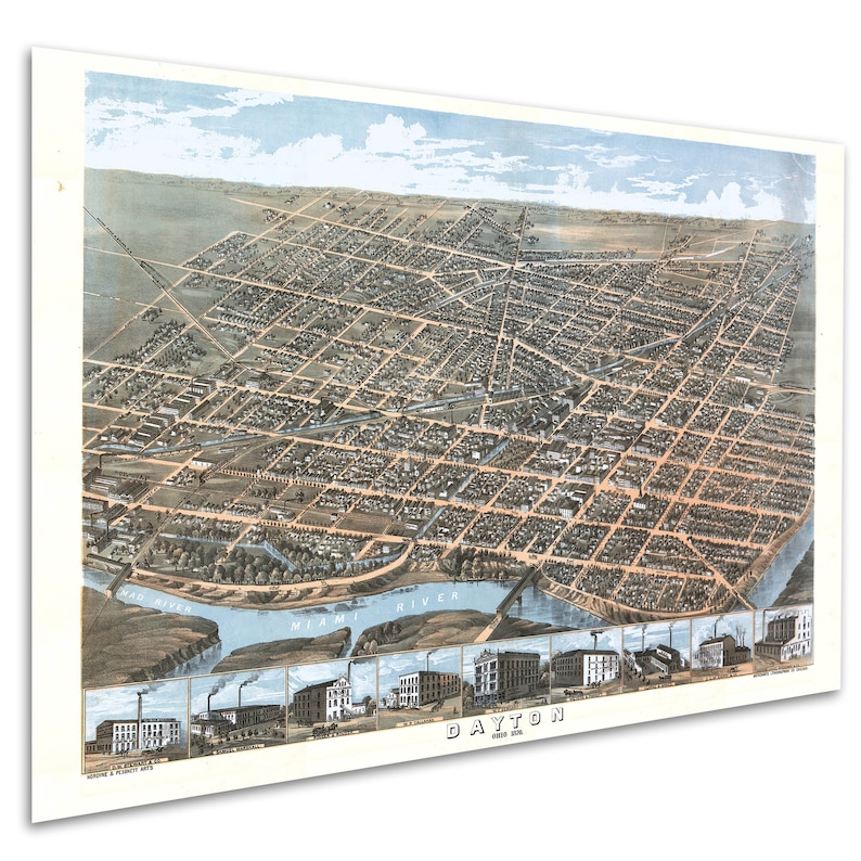 Dayton Ohio Antique Map Pictorial Perspective or Birdseye - Etsy