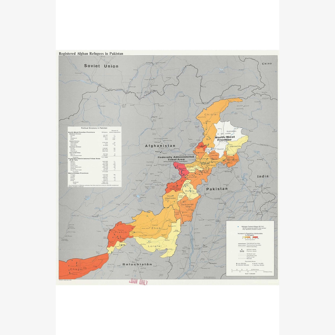 Afghan Refugees in Pakistan, 1982; CIA Central Intelligence Agency Map ...