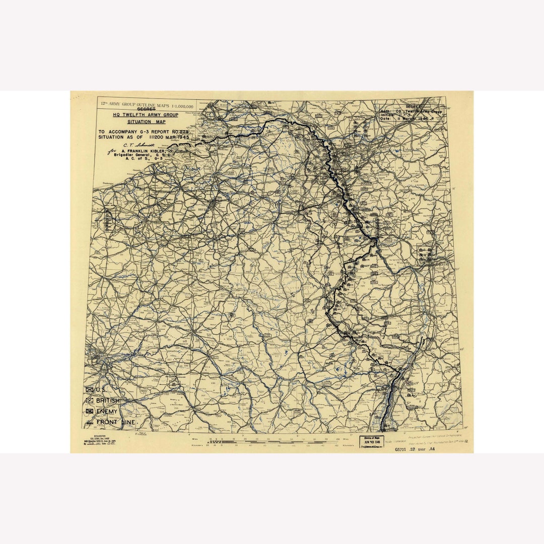 WWII Map; HQ 12th Army Group Situation Map; March 11,1945 Declassified ...
