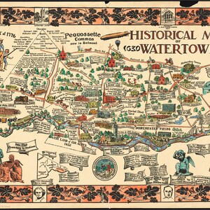 Historical map of Watertown MA 1630-1930 Antique Replica | Etsy