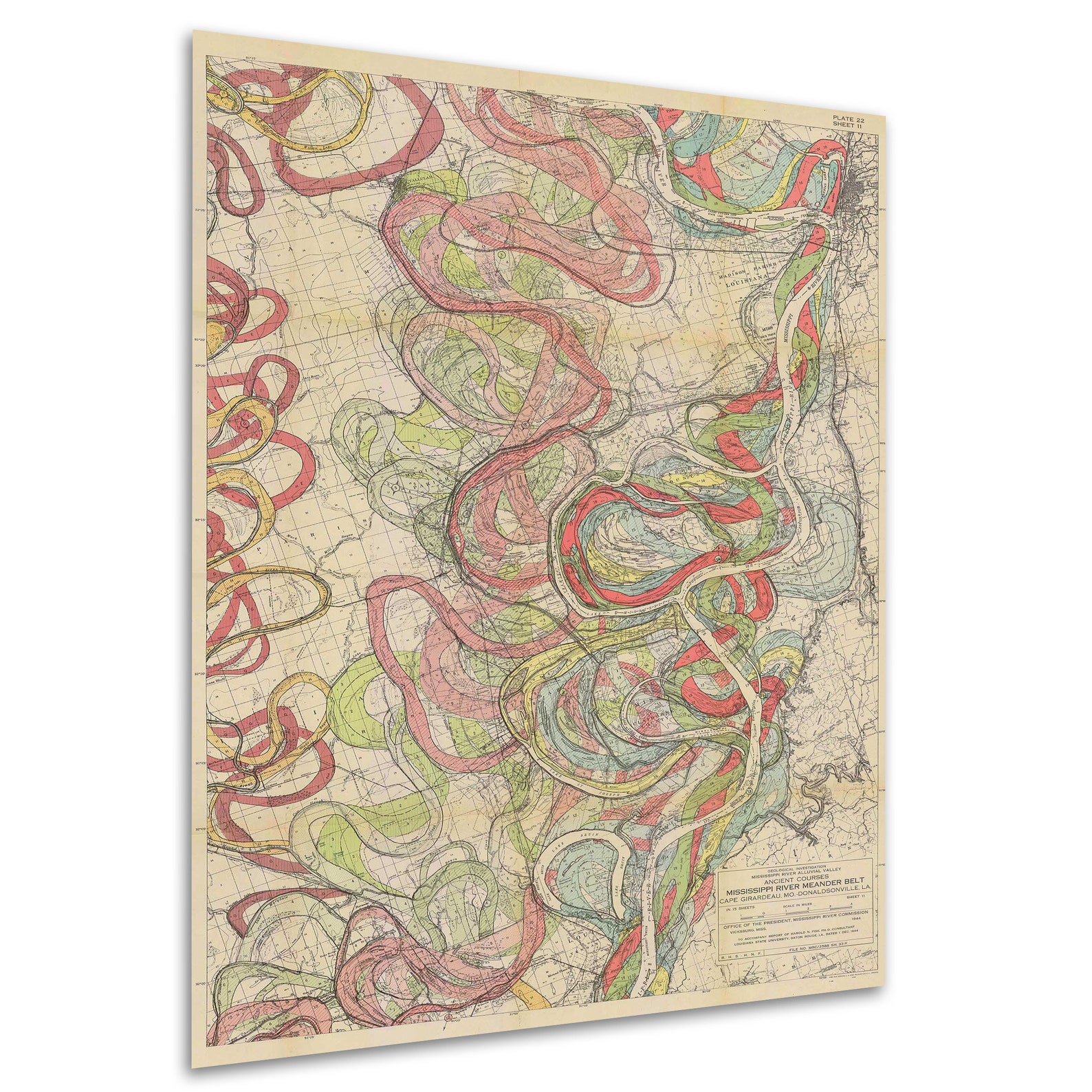Mississippi River Meander Belt, Geological Map by Harold Fisk, 1944- 11 ...