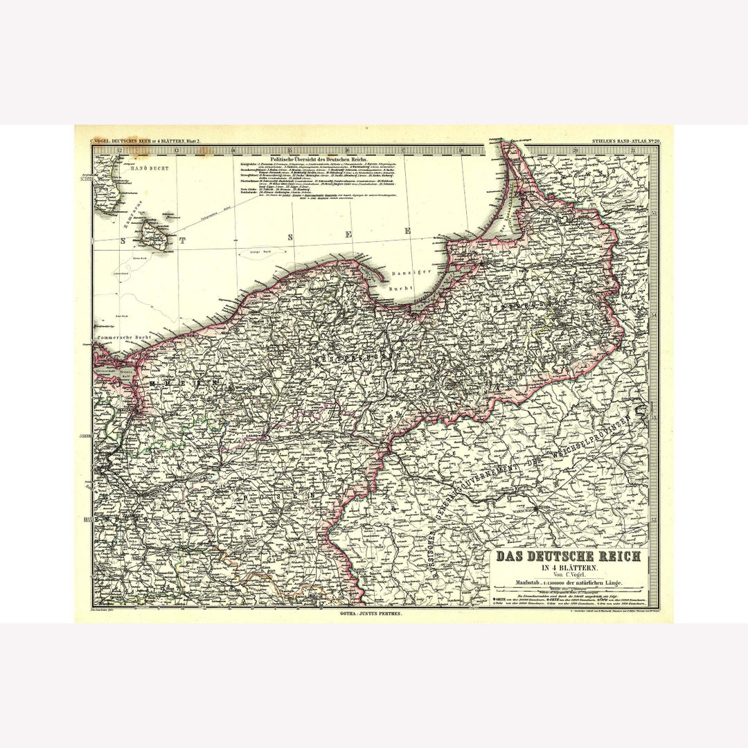 Germany & Modern Poland 1881; Antique Map; Das Deutsch Reich - Etsy