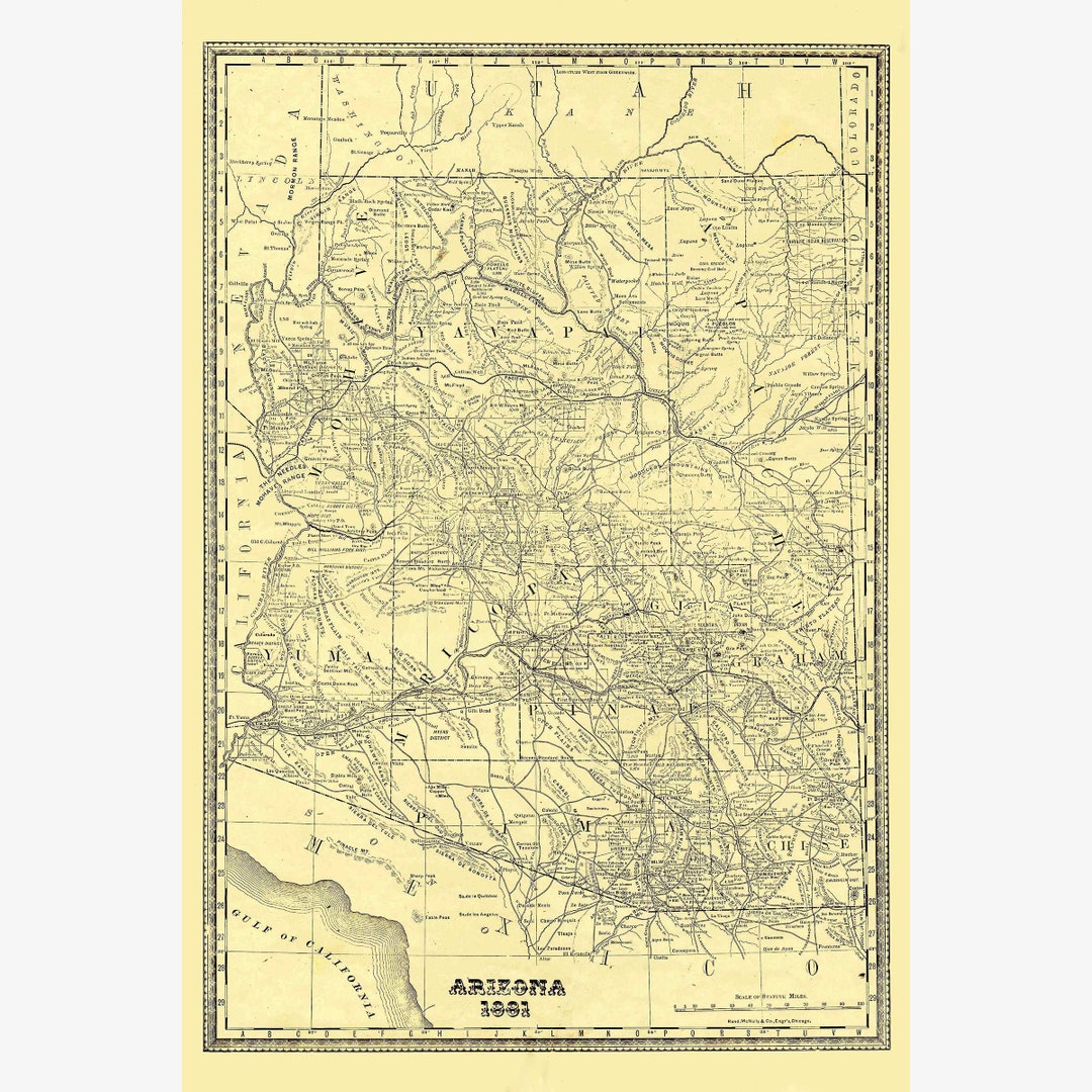 Map of Arizona, 1881 by Rand Mcnally; Antique Historic Cartography ...