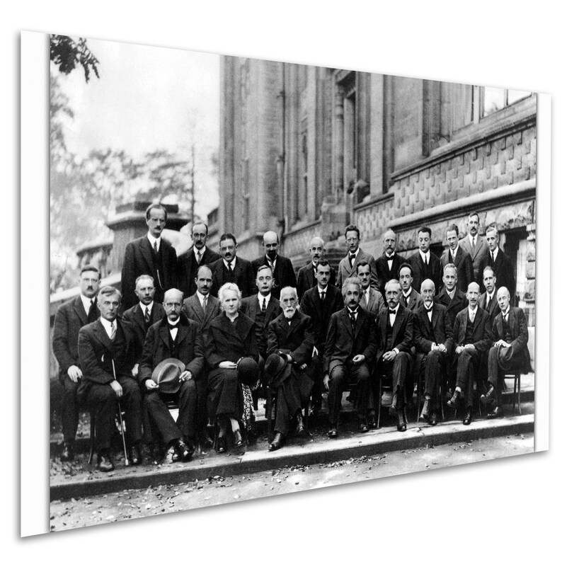 Solvay Conference, 1927; Einstein Schrodinger Heisenberg Planck Curie ...