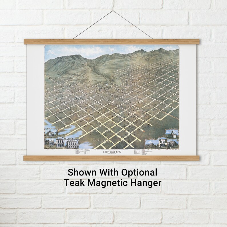 Map of Salt Lake City Utah 1870 Antique Birdseye Map - Etsy