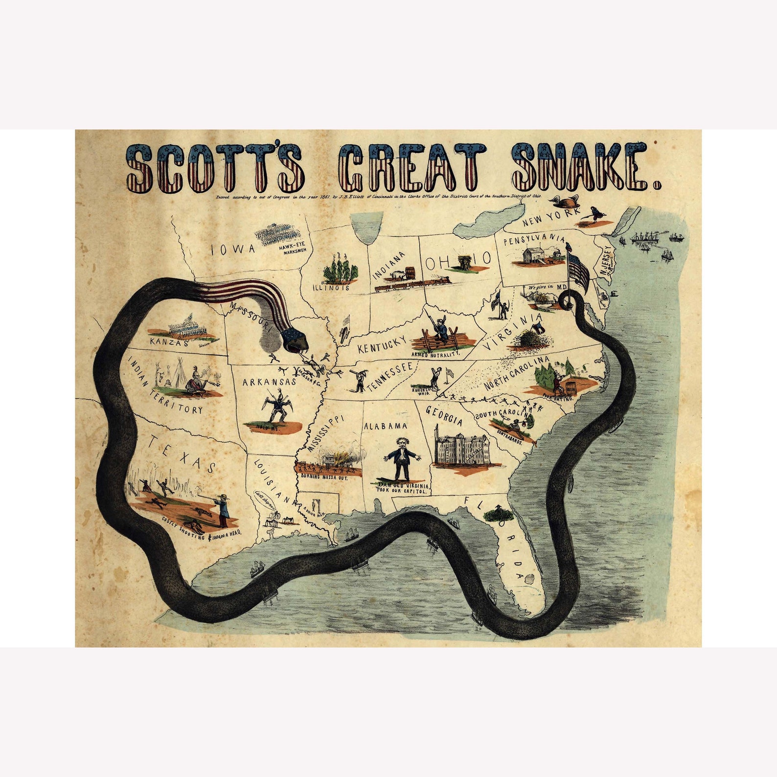 Civil War Map of Scott's Great Snake 1861 Antique Civil | Etsy