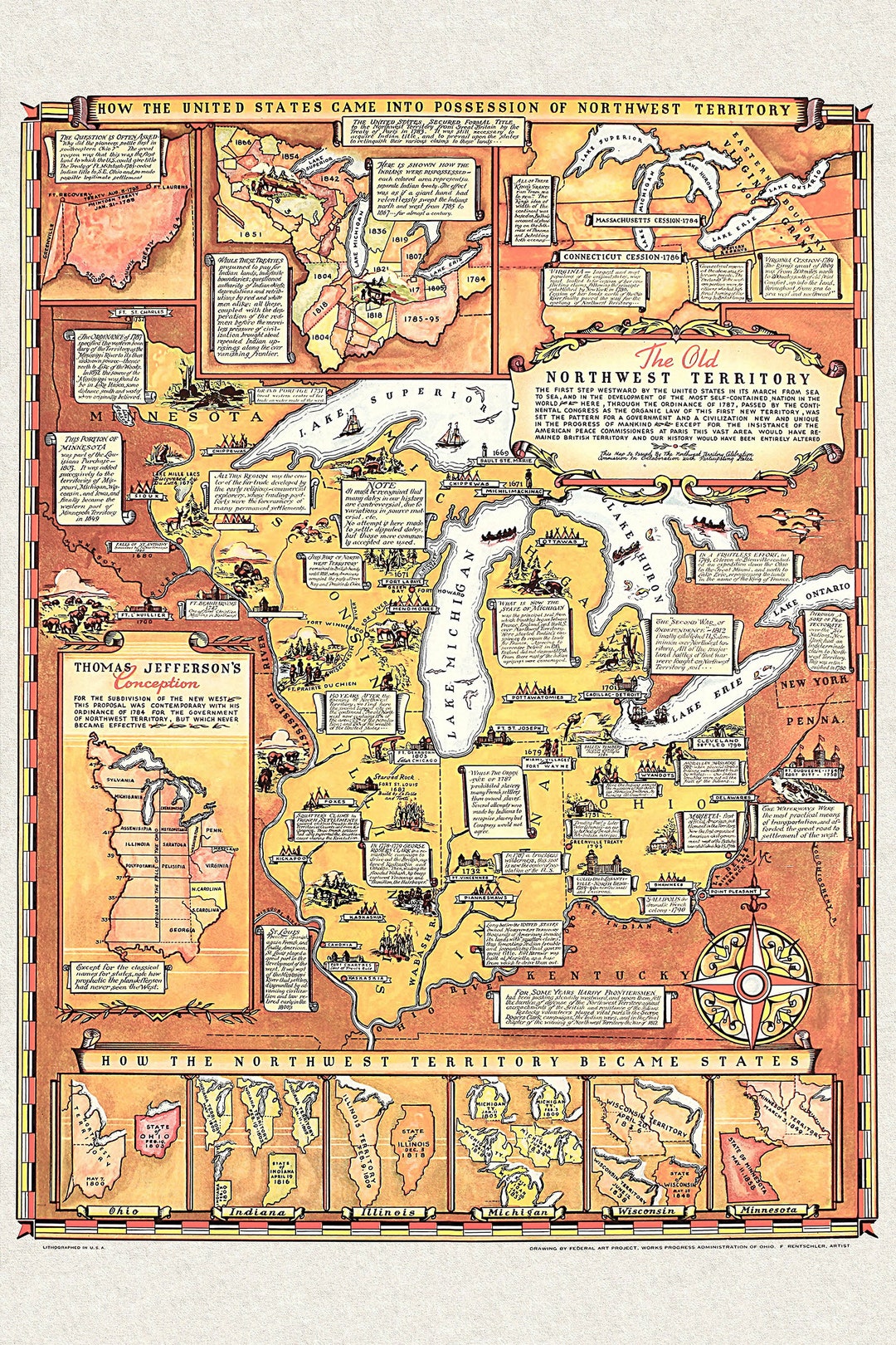 Historical Map of Old Northwest Territory, Pub 1937 - Teak Wood ...