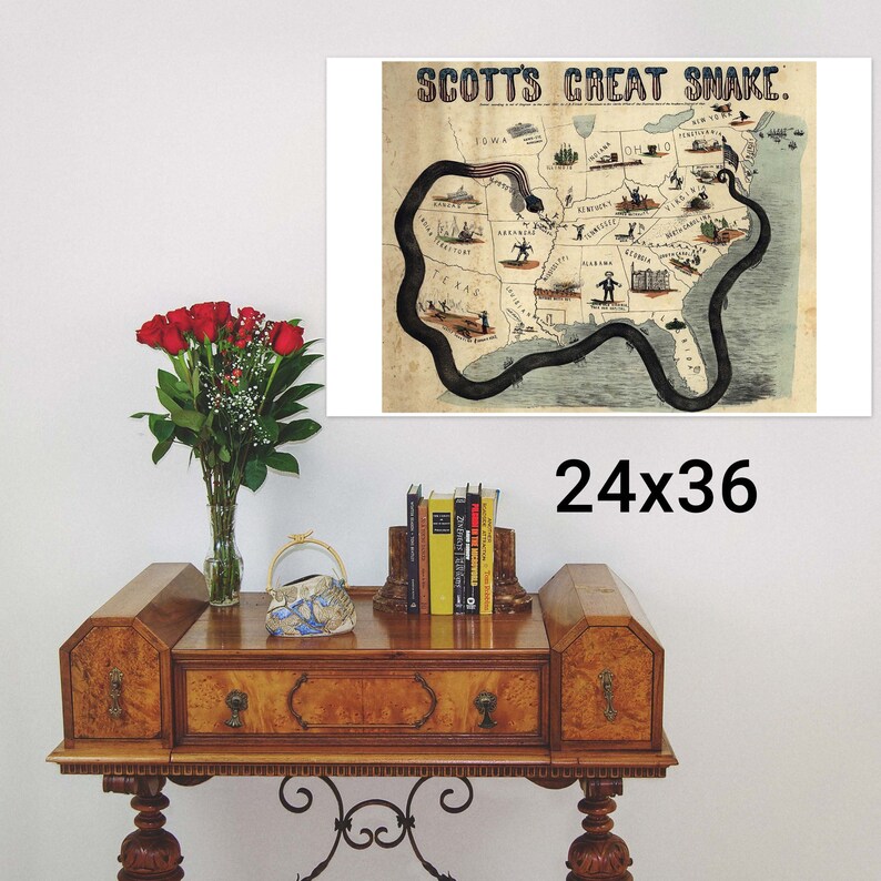 Civil War Map of Scott's Great Snake 1861 Antique Civil - Etsy