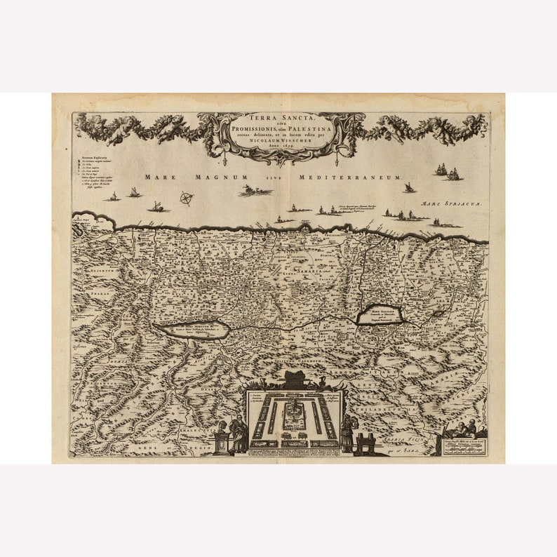 Antique Biblical Map of Holy Land With Inset of Holy Temple of - Etsy