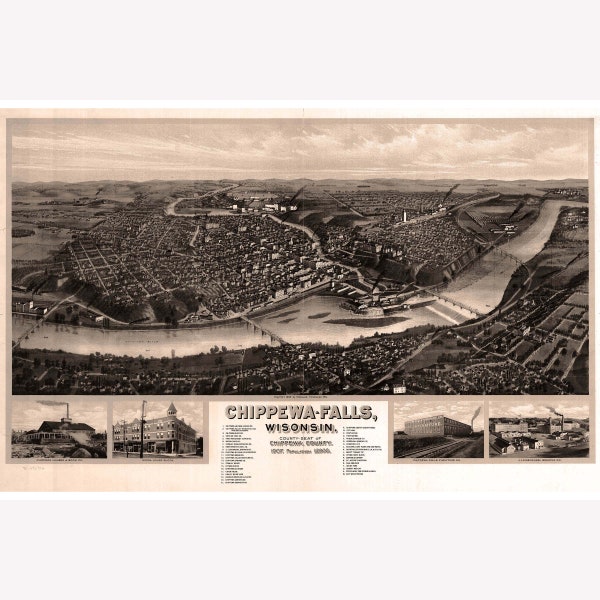 Antique Map of Chippewa Falls - Etsy