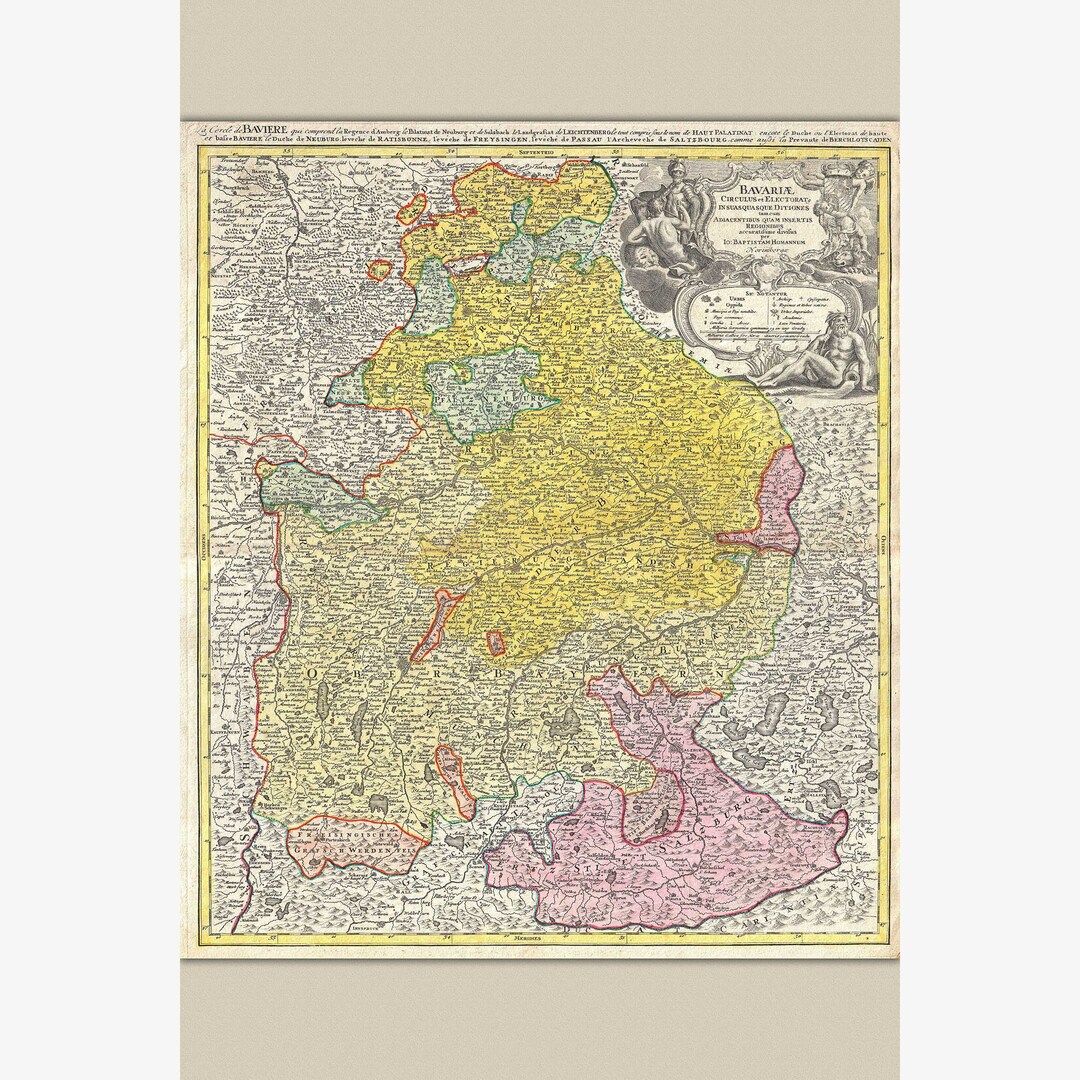 Bavaria Germany; Antique Map by Homann, 1728 - Teak Wood Magnetic ...