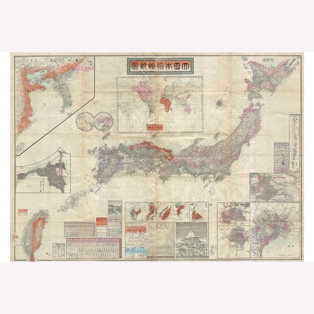 Imperial Japan With Taiwan; 1895 Meiji 28 Japanese Map; Fine ...