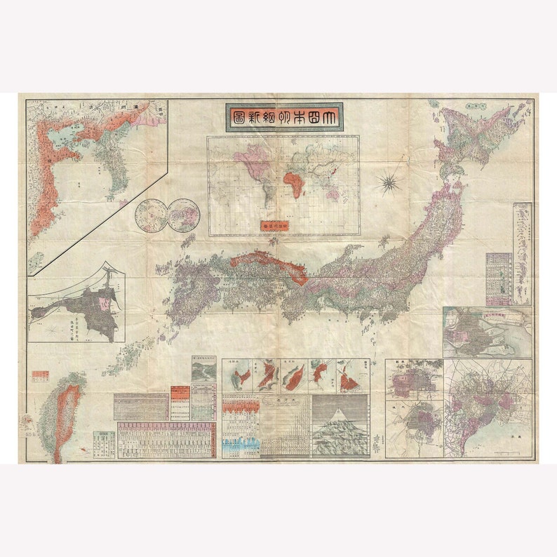 Imperial Japan With Taiwan; 1895 Meiji 28 Japanese Map; Fine ...