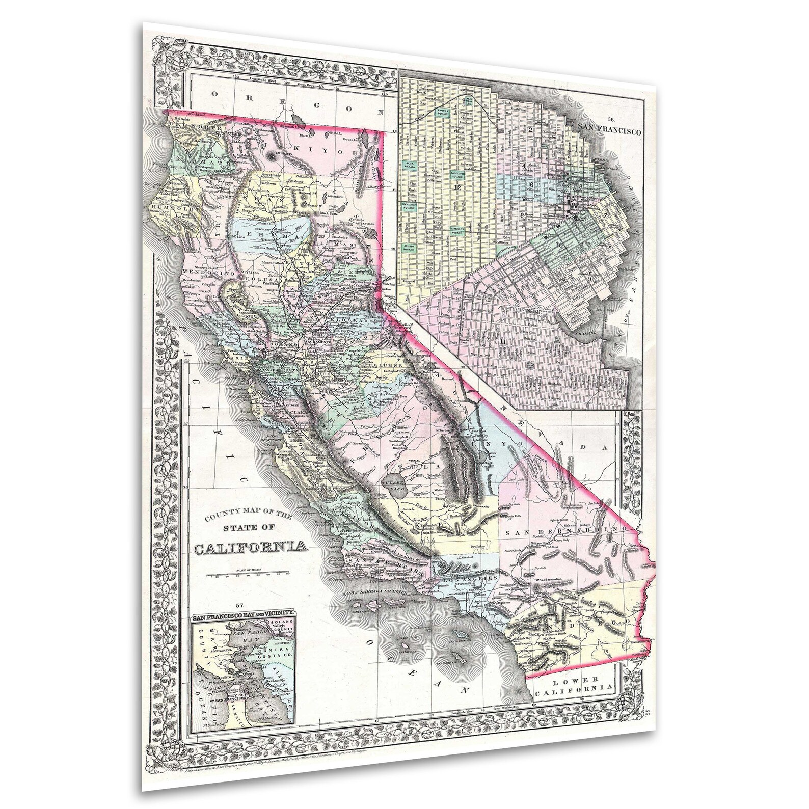 California & San Francisco Beautiful Vintage Cartography 1872 - Etsy