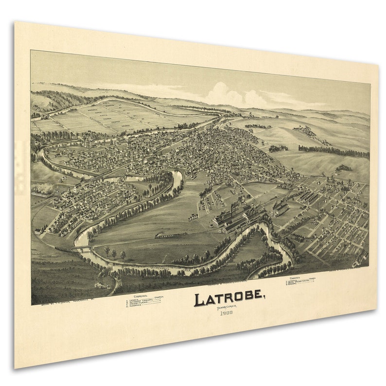 Map of Latrobe PA Antique Map Pictorial or Birdseye Map - Etsy