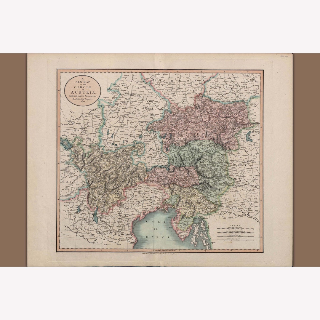 Austria; Antique Map; A New Map of the Circle of Austria 1801 - Teak ...