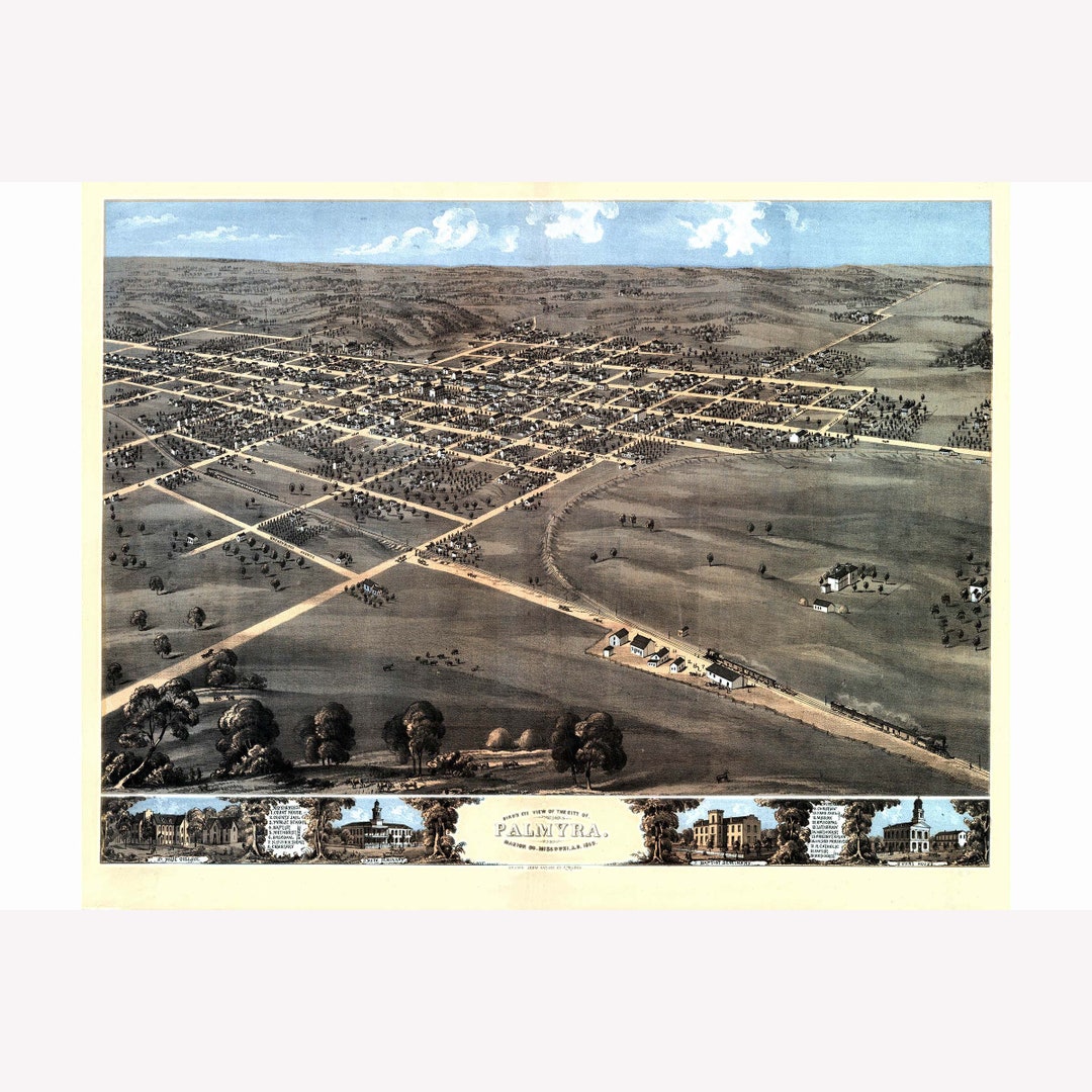 Map of Palmyra Missouri; Antique Map; Pictorial or Birdseye Map, 1869 ...