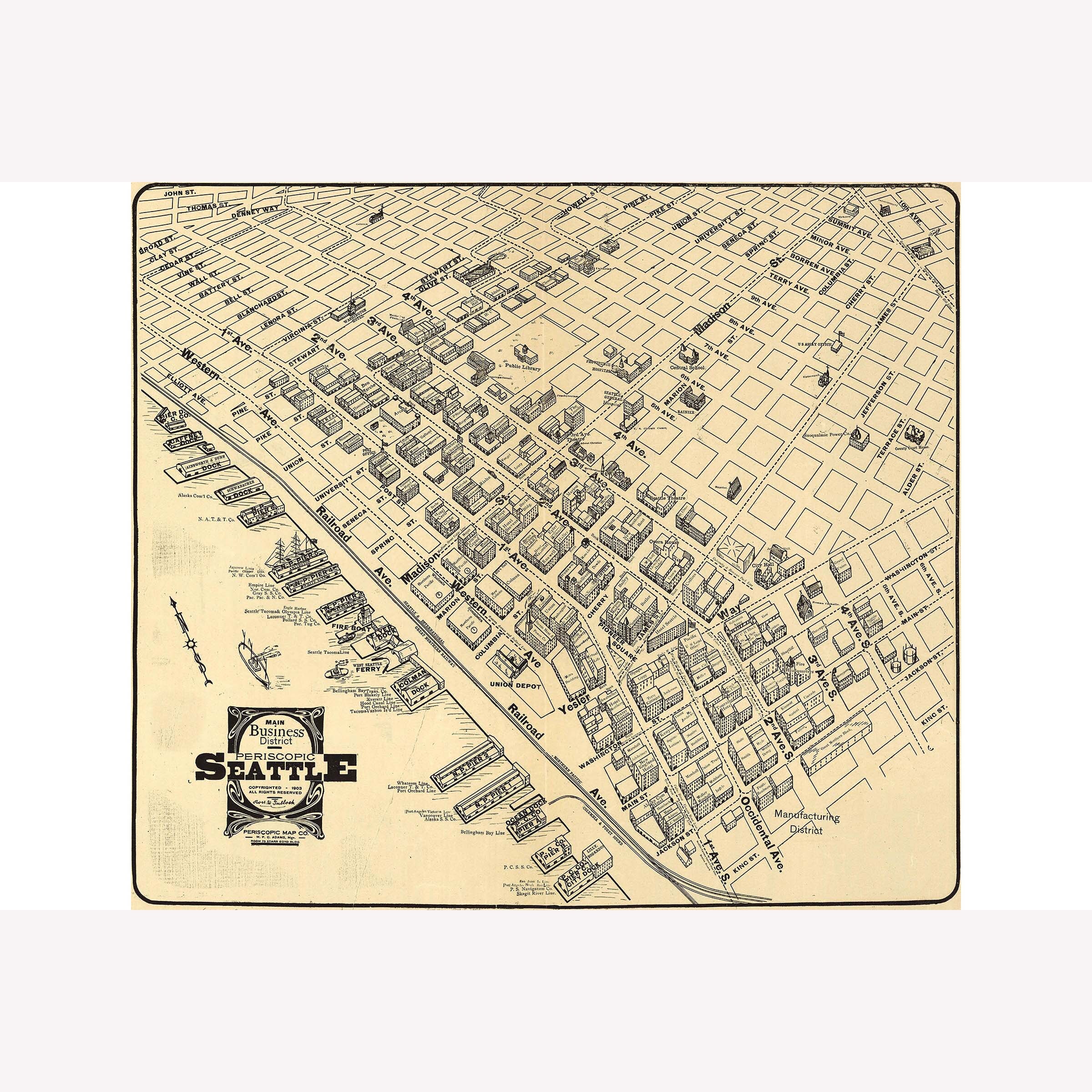 Map of Seattle Business District Washington 1903 Antique | Etsy