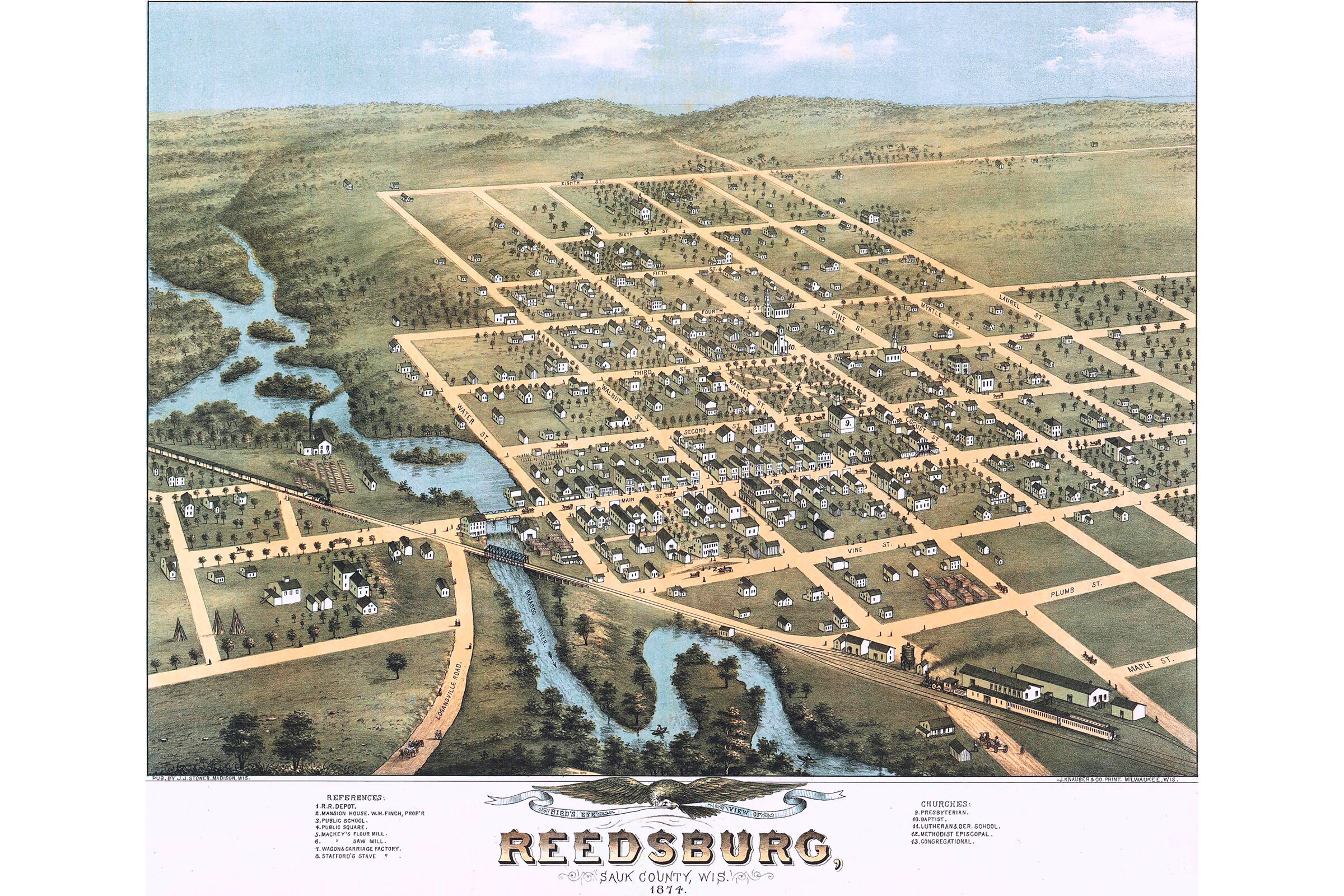 Map of Reedsburg Wisconsin 1874 Antique Birdseye Map Custom | Etsy