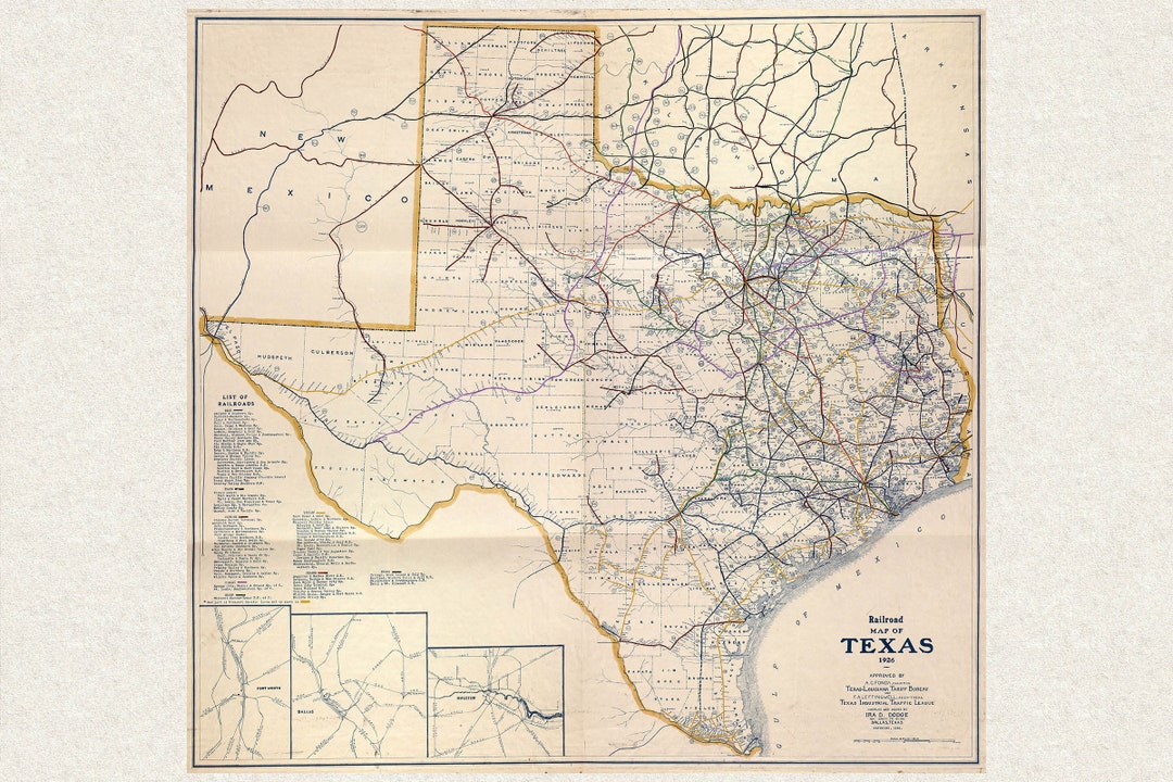 Railroad Map of Texas 1926 Antique Map Custom Printed to Order - Teak ...