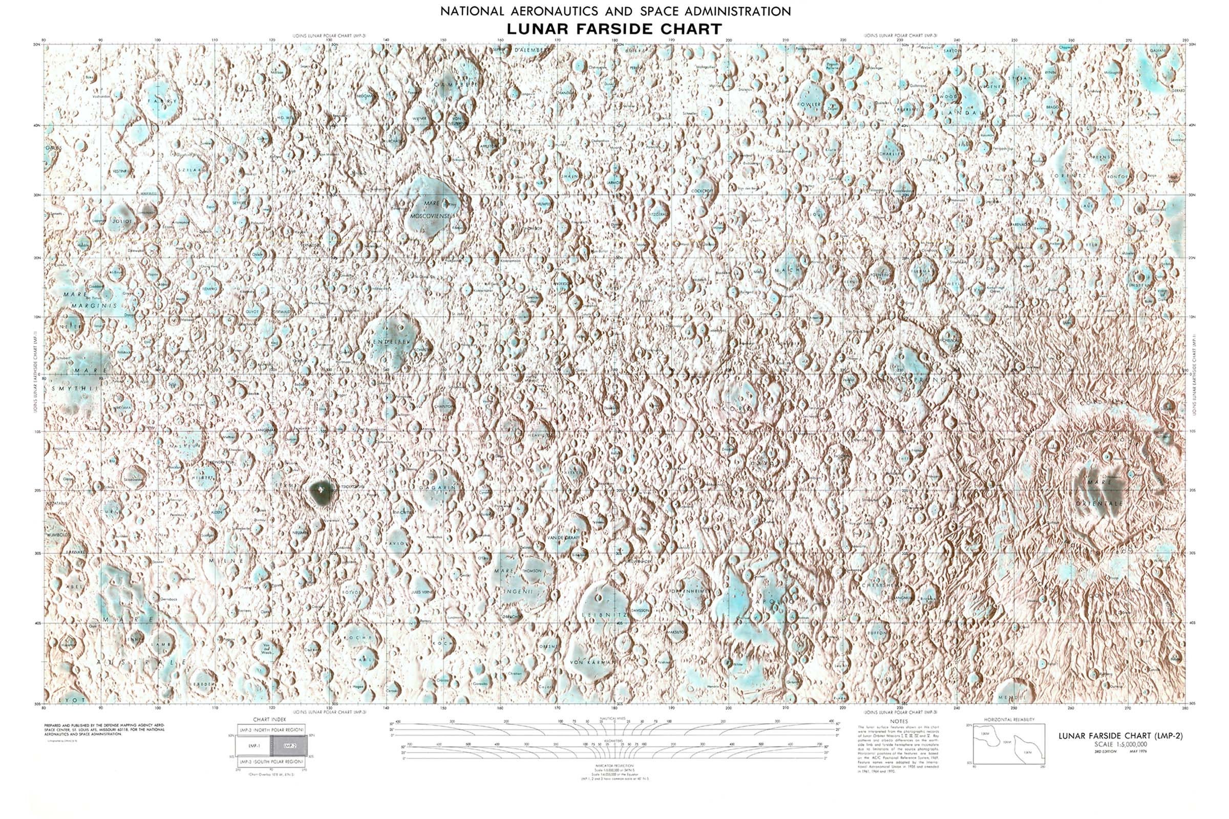 NASA Lunar Farside Chart LMP-2 NASA Moon Map Detailed Crater | Etsy