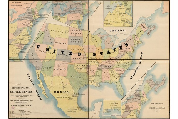 Historical US War Map Battlefields Commanders Troops | Etsy