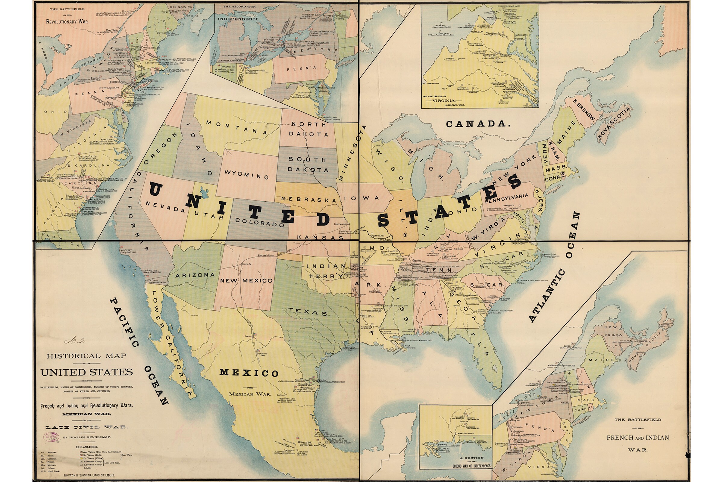 Historical US War Map Battlefields Commanders Troops | Etsy