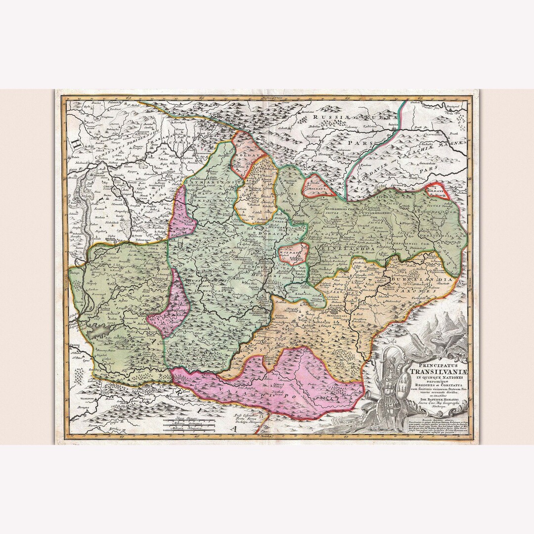 Map of Transylvania, Romania; Antique Map; Historic Cartography, 1716 ...