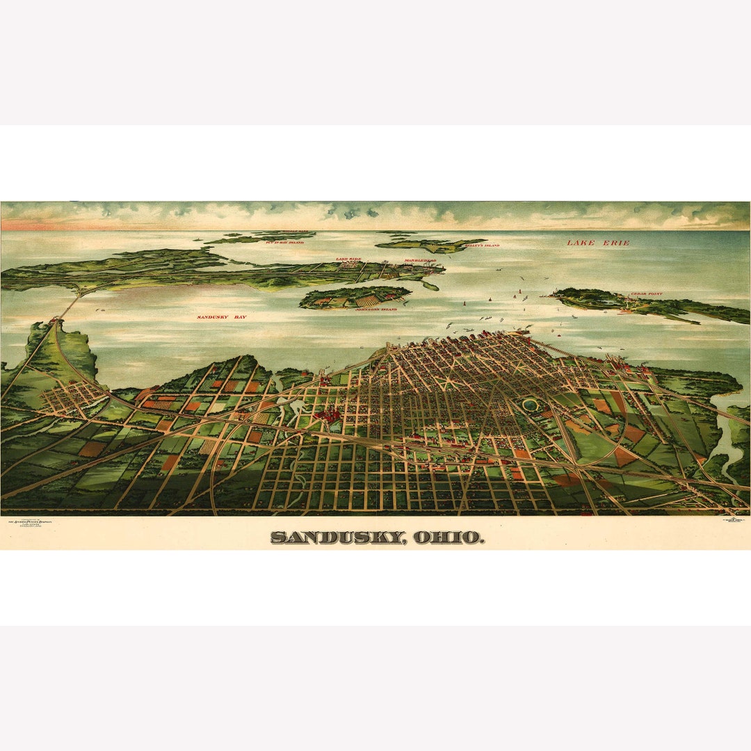 Map of Sandusky Ohio Antique Map Pictorial or Birdseye Map - Etsy
