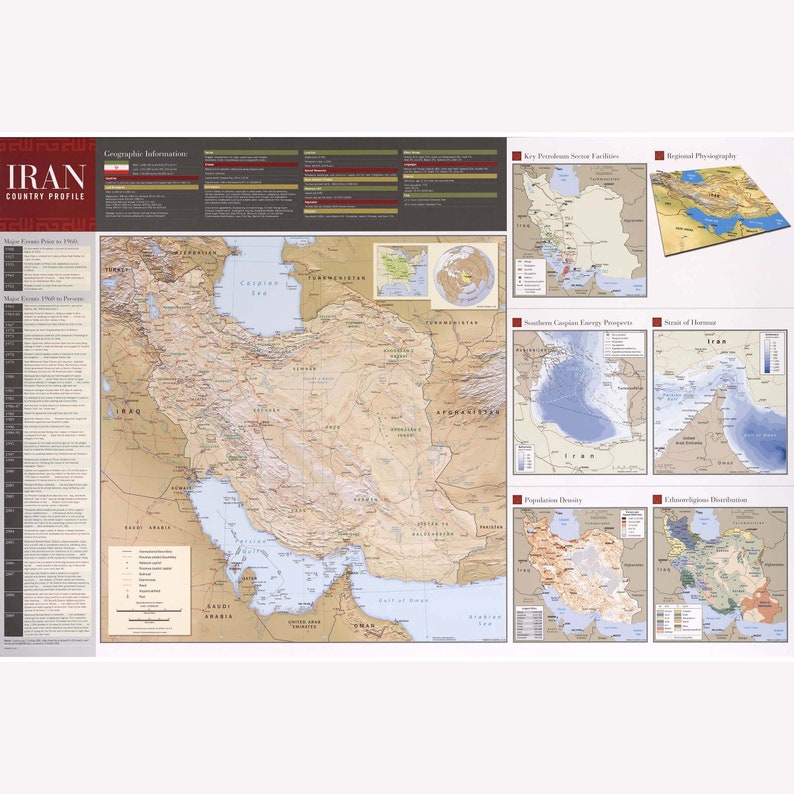 CIA Map of Iran and Country Profile Central Intelligence | Etsy