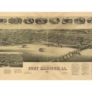 Map of Fort Madison Iowa Antique Map Pictorial Birdseye | Etsy