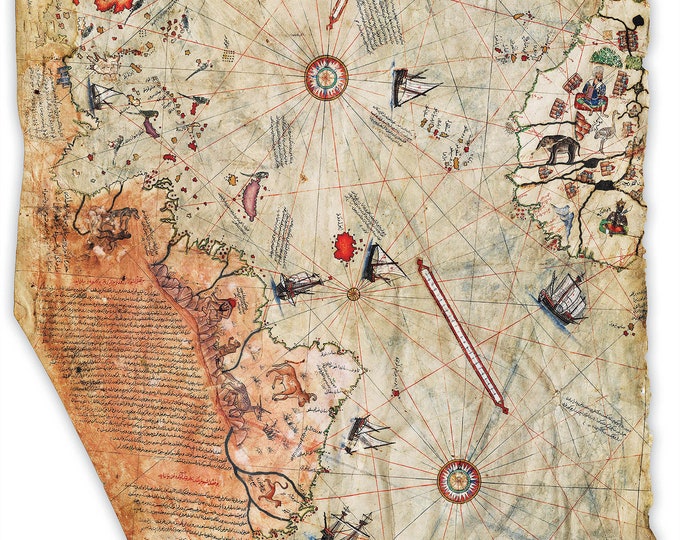 Ottoman Empire Map; Historical 1513 Piri Reis Reproduction - Teak Wood ...