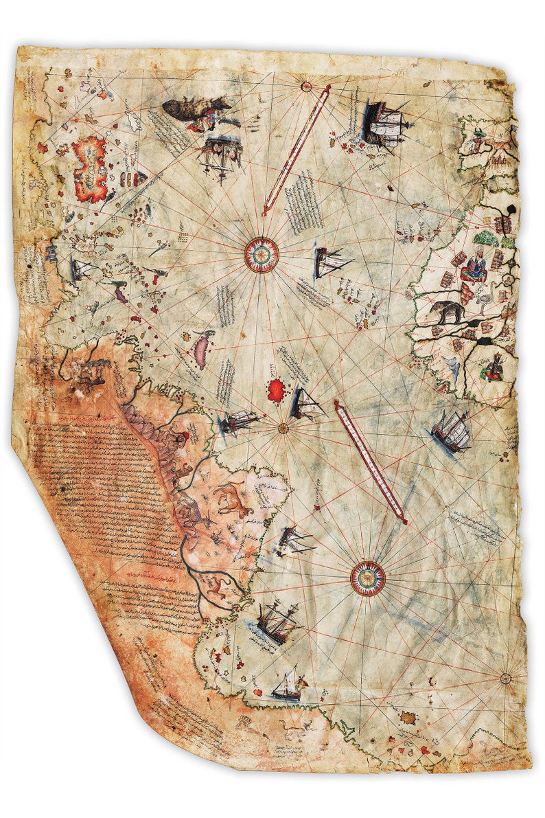 Ottoman Empire Map; Historical 1513 Piri Reis Reproduction - Teak Wood ...