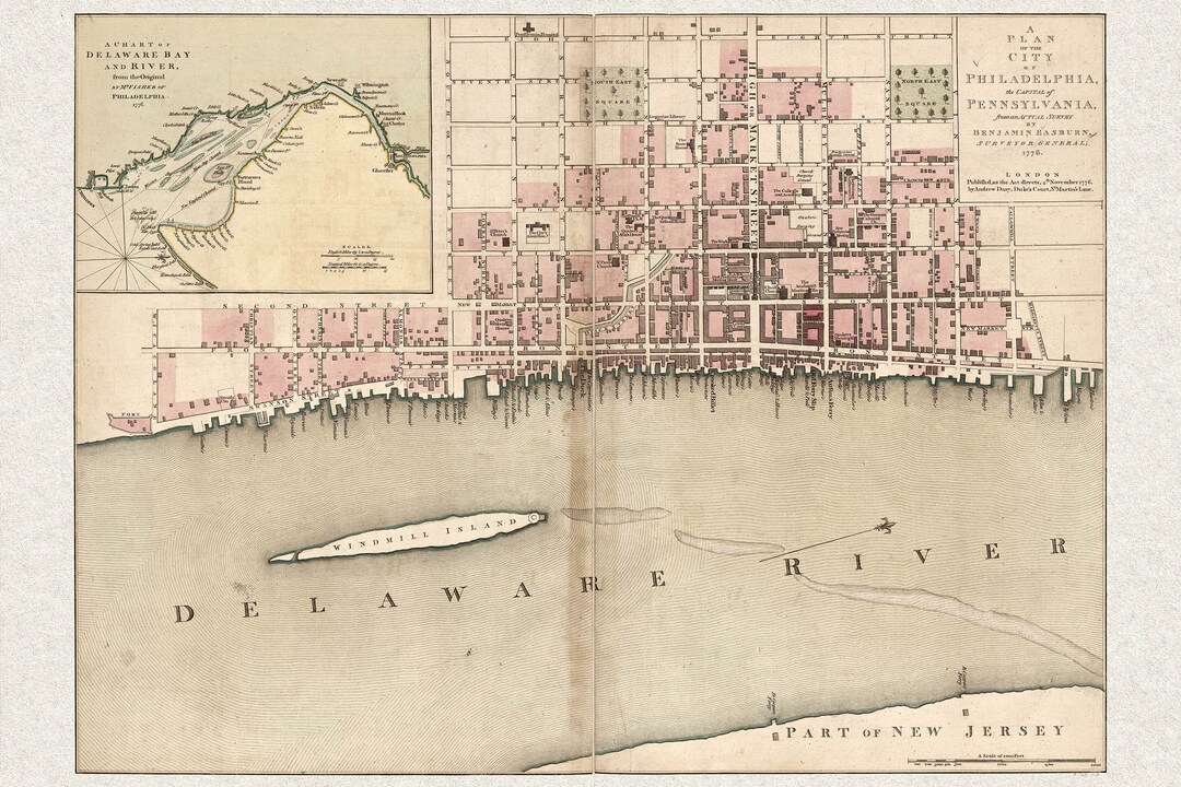 Map of Philadelphia From 1776 Survey; Antique Map Printed to Order ...