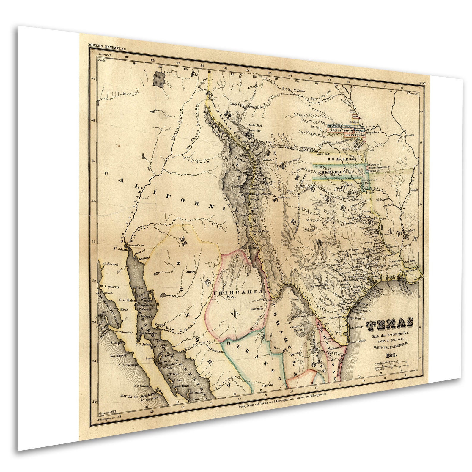 Map of Republic of Texas 1846 Meyer's Hand Atlas German - Etsy