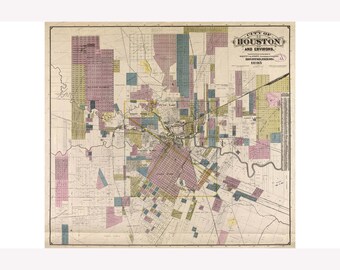 1890 Map of Houston Texas & Adjoining Surveys - Etsy