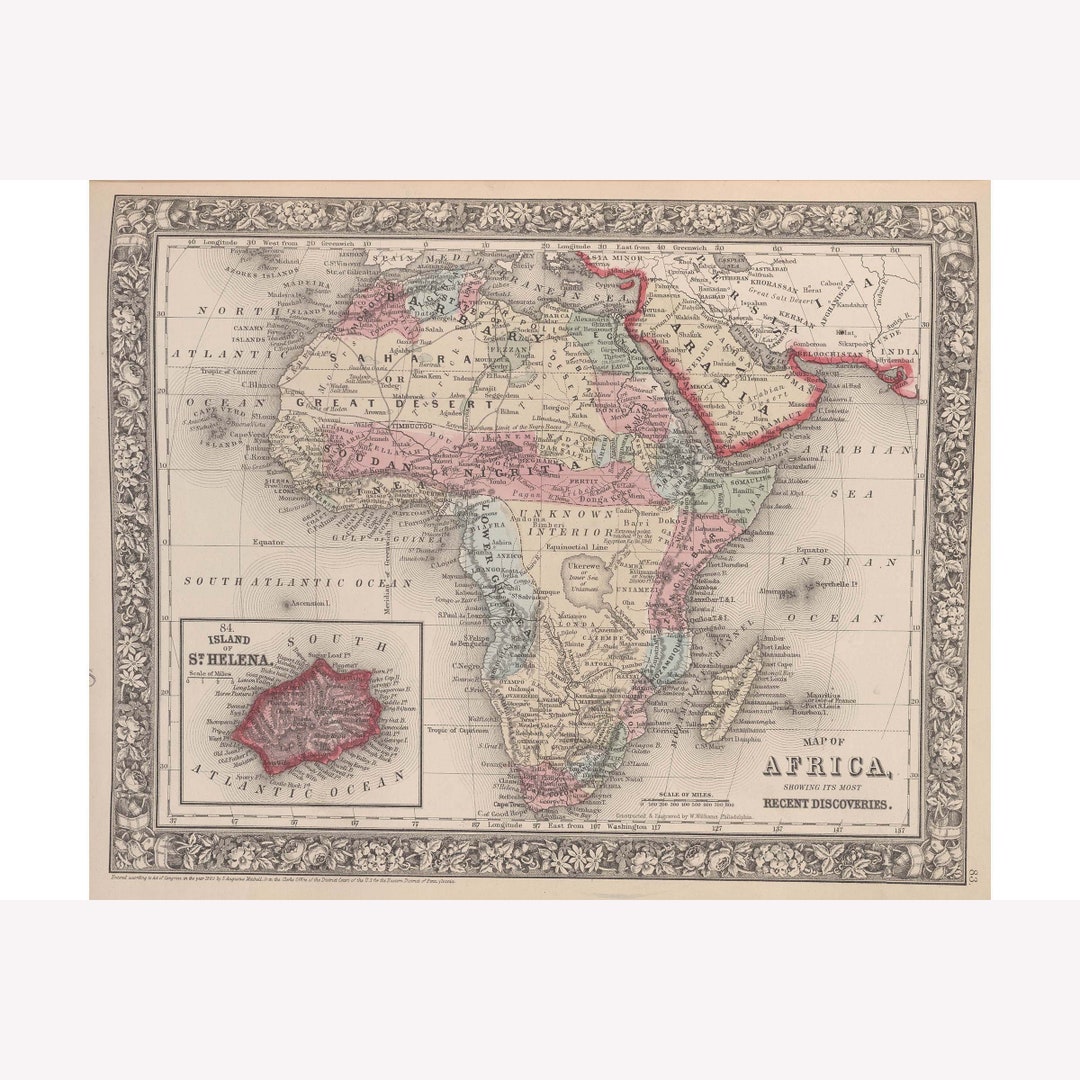 Map of Africa, Showing Its Most Recent Discoveries, 1860 by S. Augustus ...