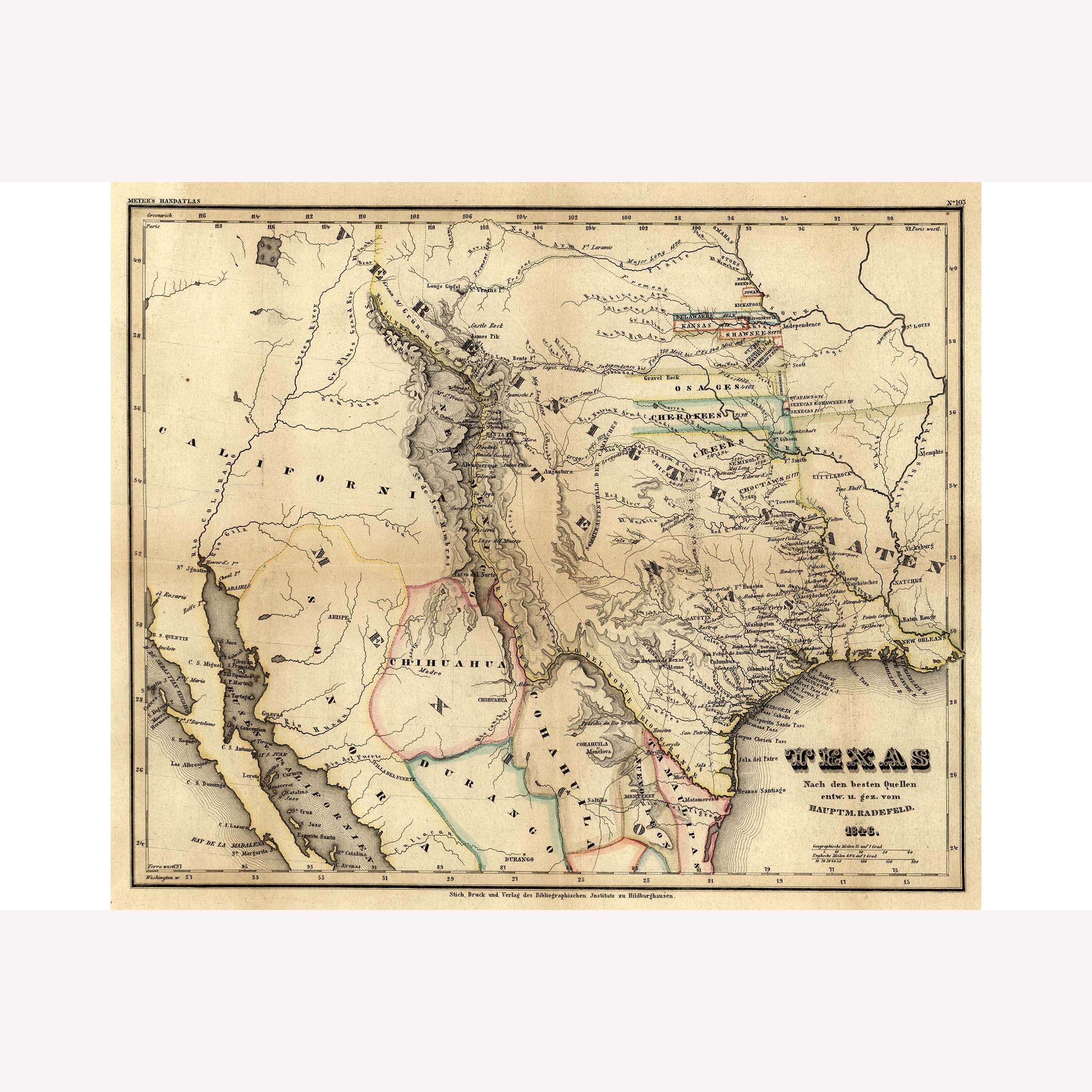 Map of Republic of Texas 1846 Meyer's Hand Atlas German | Etsy