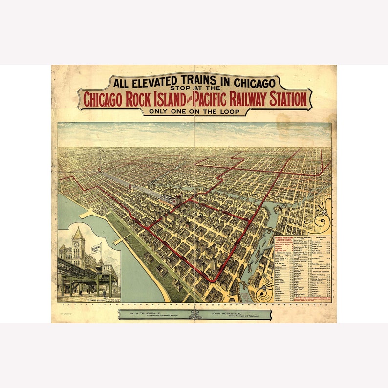 Map of Chicago Loop 1897 Antique Map Bird's Eye Map - Etsy