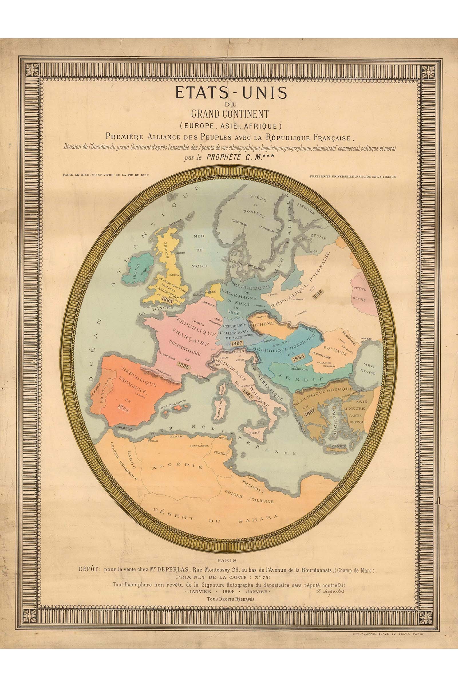 Geopolitical Prophecy Map Based on Nostradamus French 1884 | Etsy