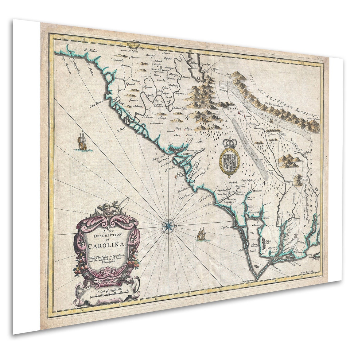 Map of Carolina Antique Map by John Speed 1676 Teak Wood - Etsy