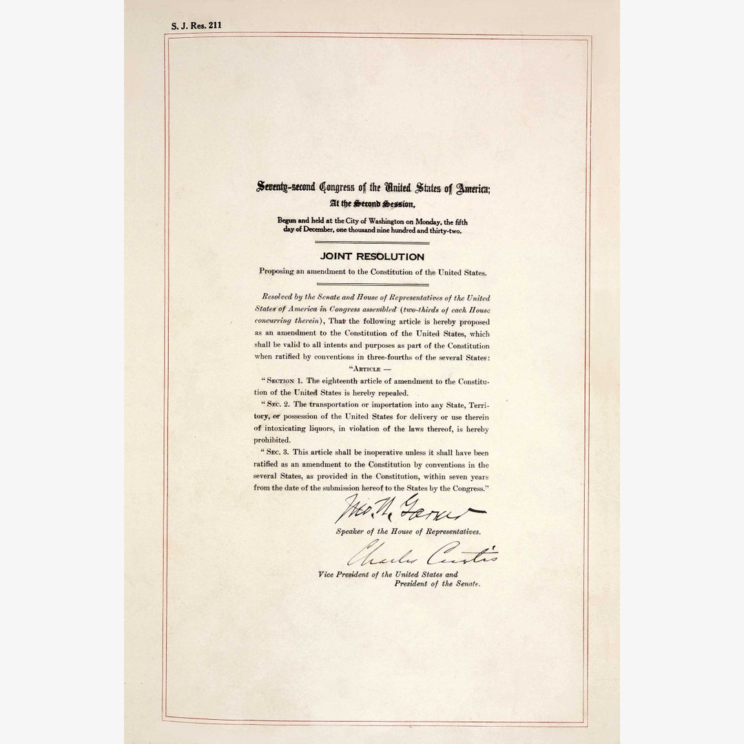 Repeal of 21st Amendment Ending Prohibition, 1932 - Teak Wood Magnetic ...